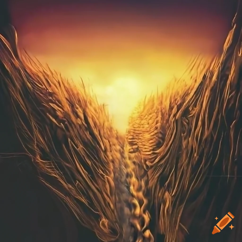 Path between ears of grain with the rising sun on Craiyon