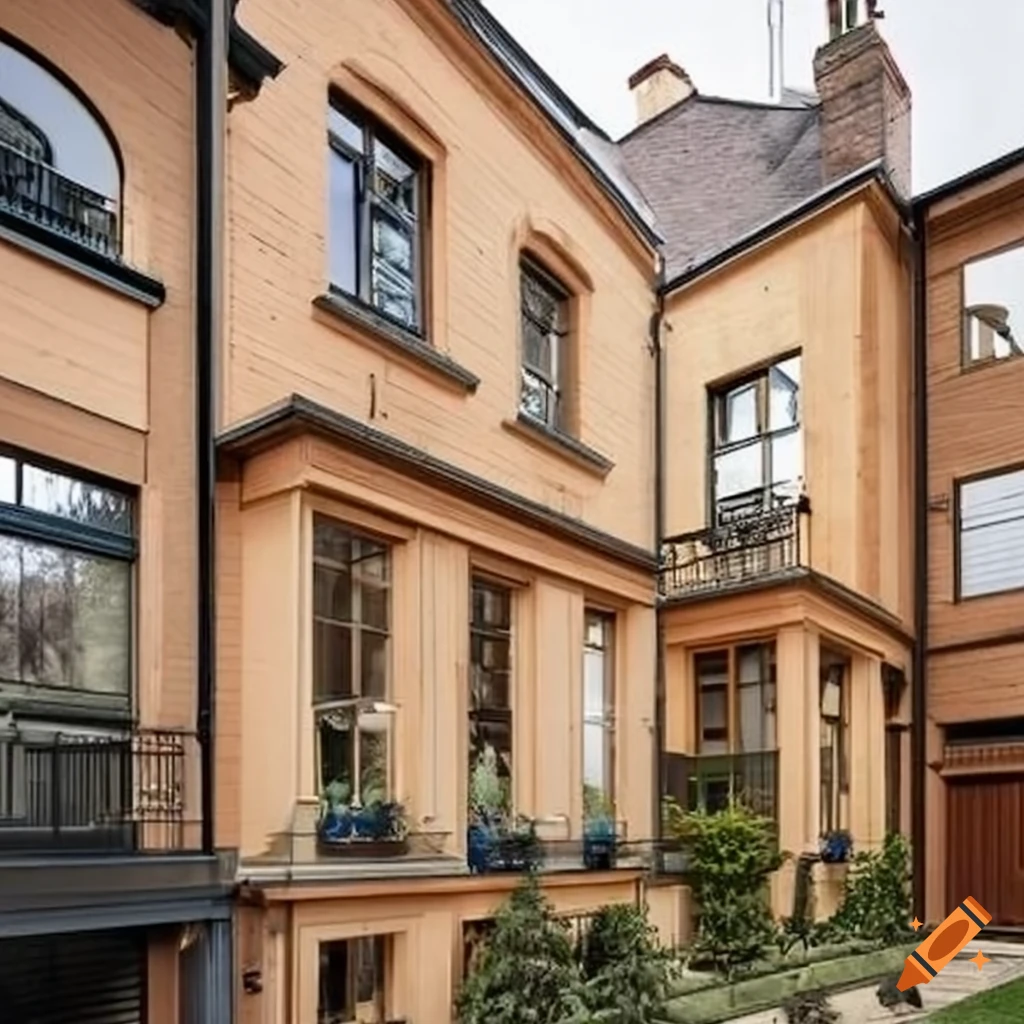 Neo-classical timber frame residential townhouse with porch and ...