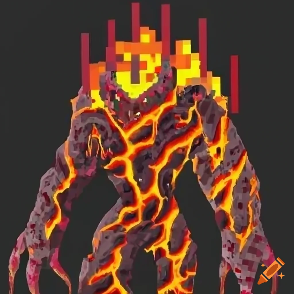 Gigantic lava and fire creature with magma horns on Craiyon