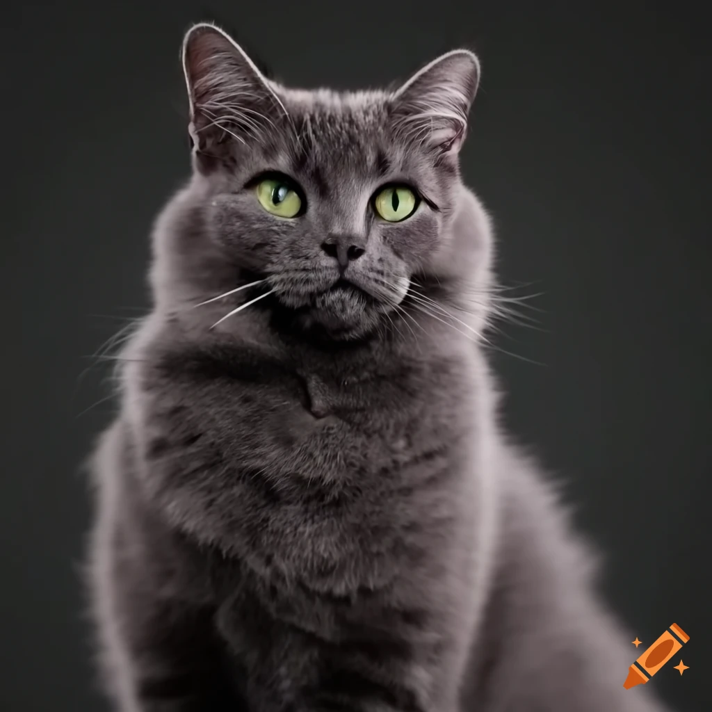 Fluffy dark grey cat with a butters tag on Craiyon