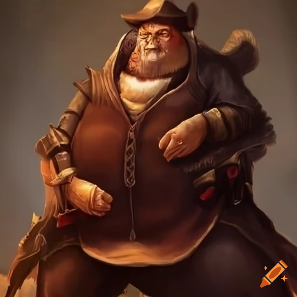 Overweight merchant in a fantasy setting on Craiyon