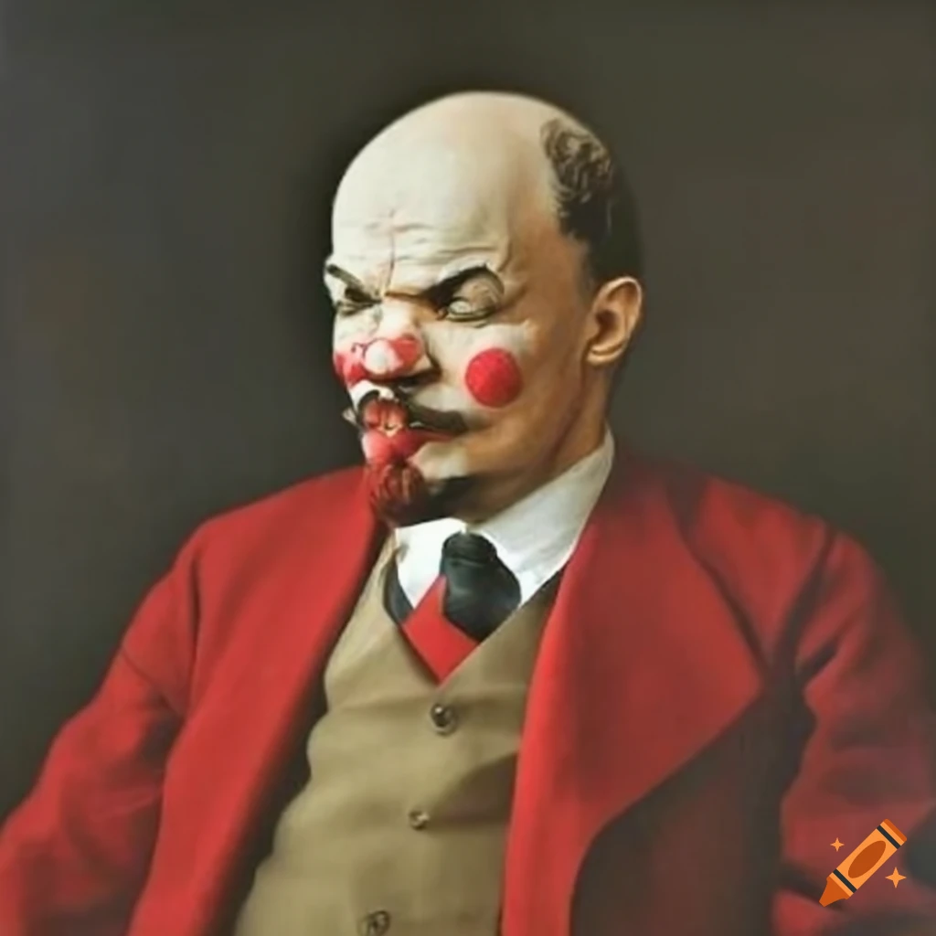 Sombre portrait of vladimir lenin dressed as a circus clown on Craiyon