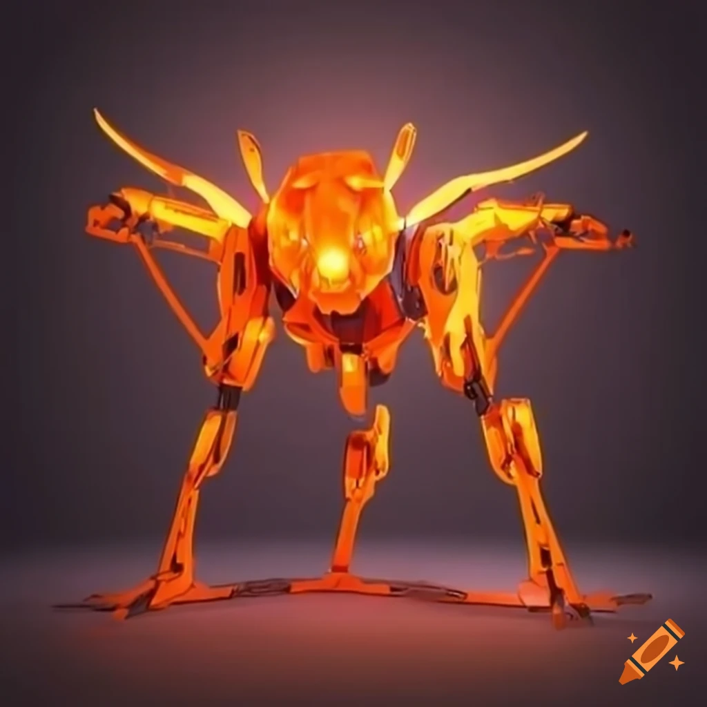 Glowing orange alien insect mecha in anime style on Craiyon