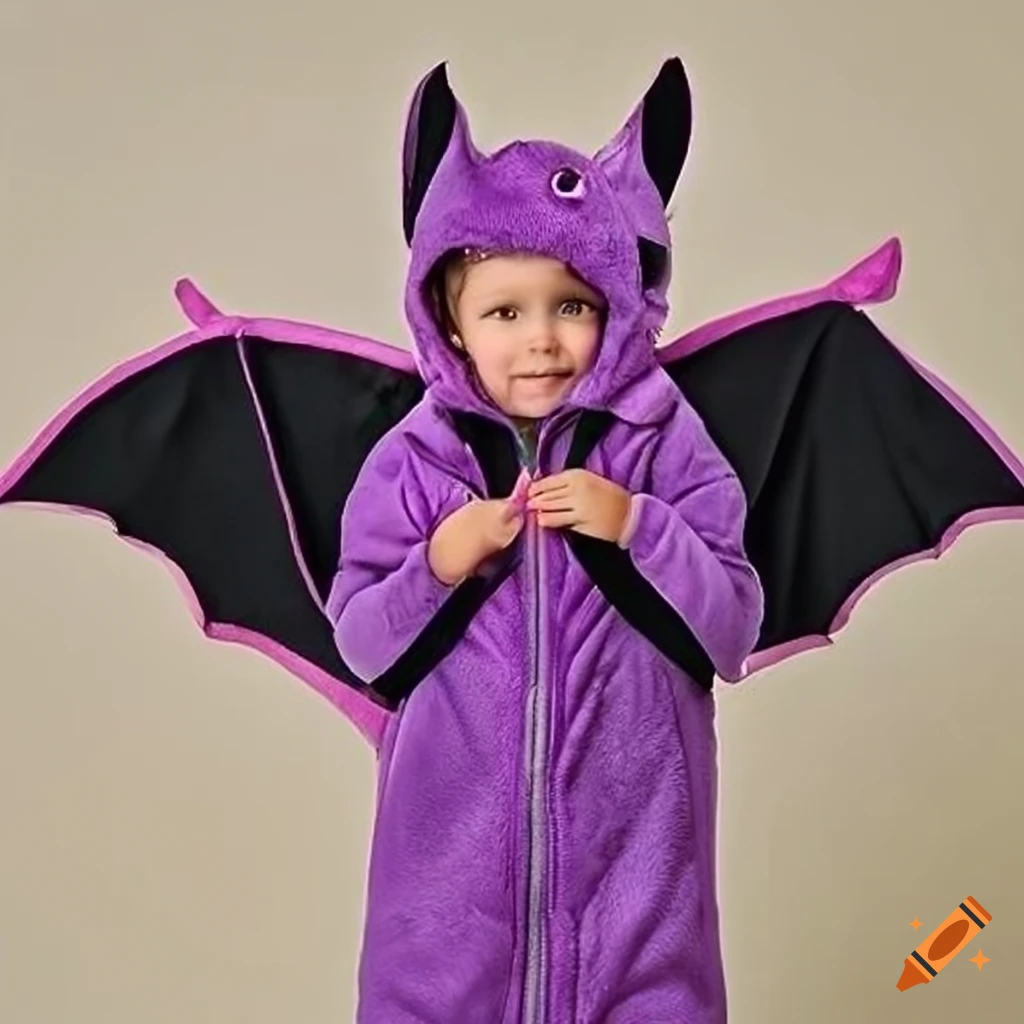 Child in a black and purple bat plush costume on Craiyon