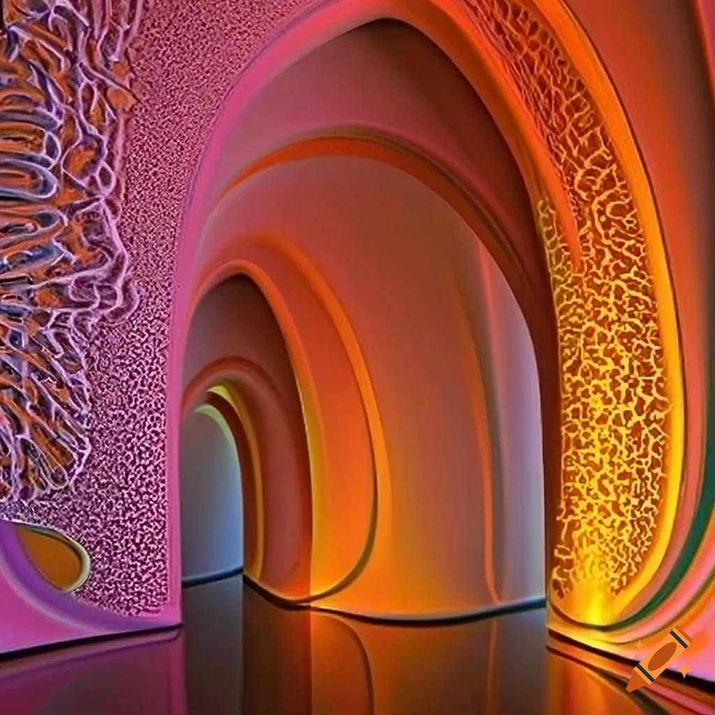 Abstract coral motif with pink, orange, and gold colors in high ...