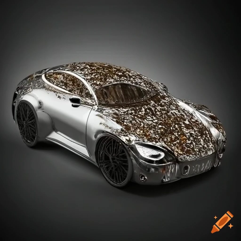 Metal and stone mixed 3d car sculpture with chromed finish on Craiyon