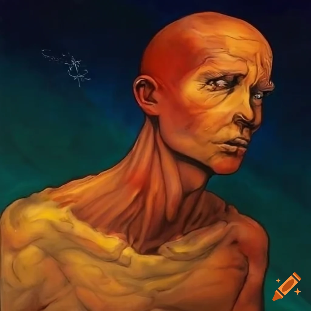 Surrealistic painting of a wounded character in a comic style on Craiyon