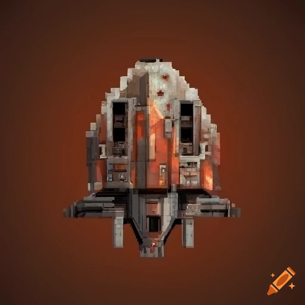 Top-down view of a detailed rusty spaceship in a game sprite style on ...