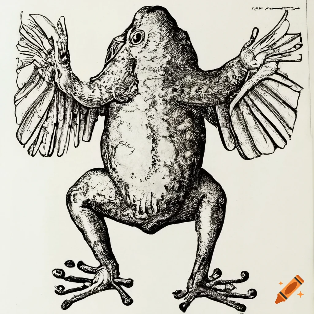 Frog with wings in the style of albrecht durer on Craiyon