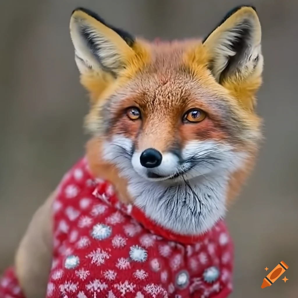 Cute red fox wearing a christmas sweater on Craiyon