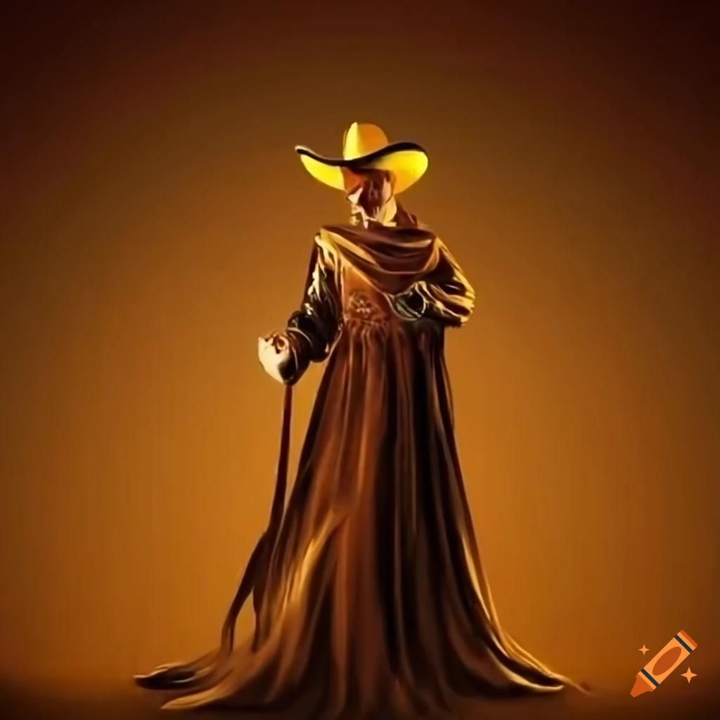 Golden cowboy in flowing robes against a castle background on Craiyon