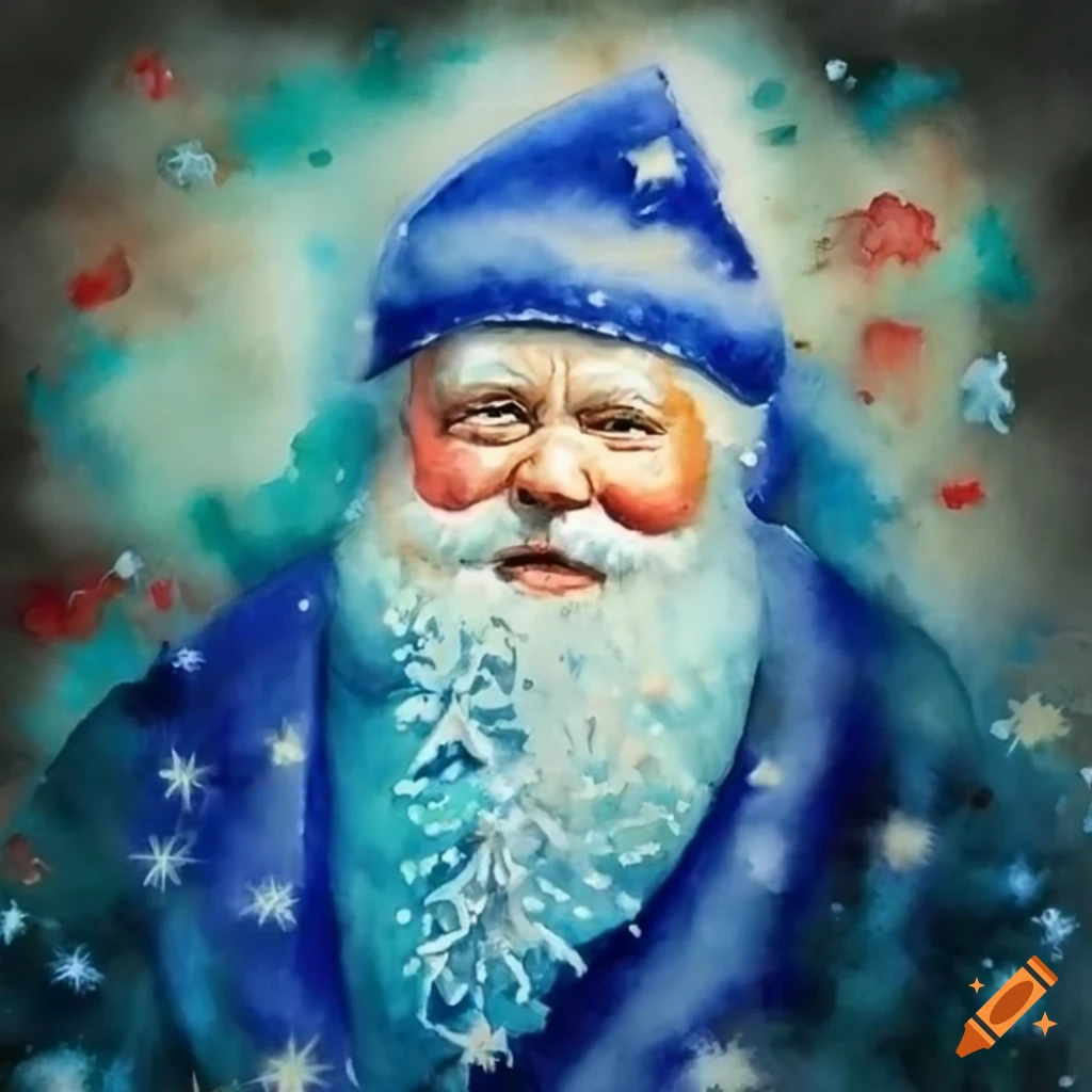 Happy russian father christmas in a highly detailed watercolor painting ...