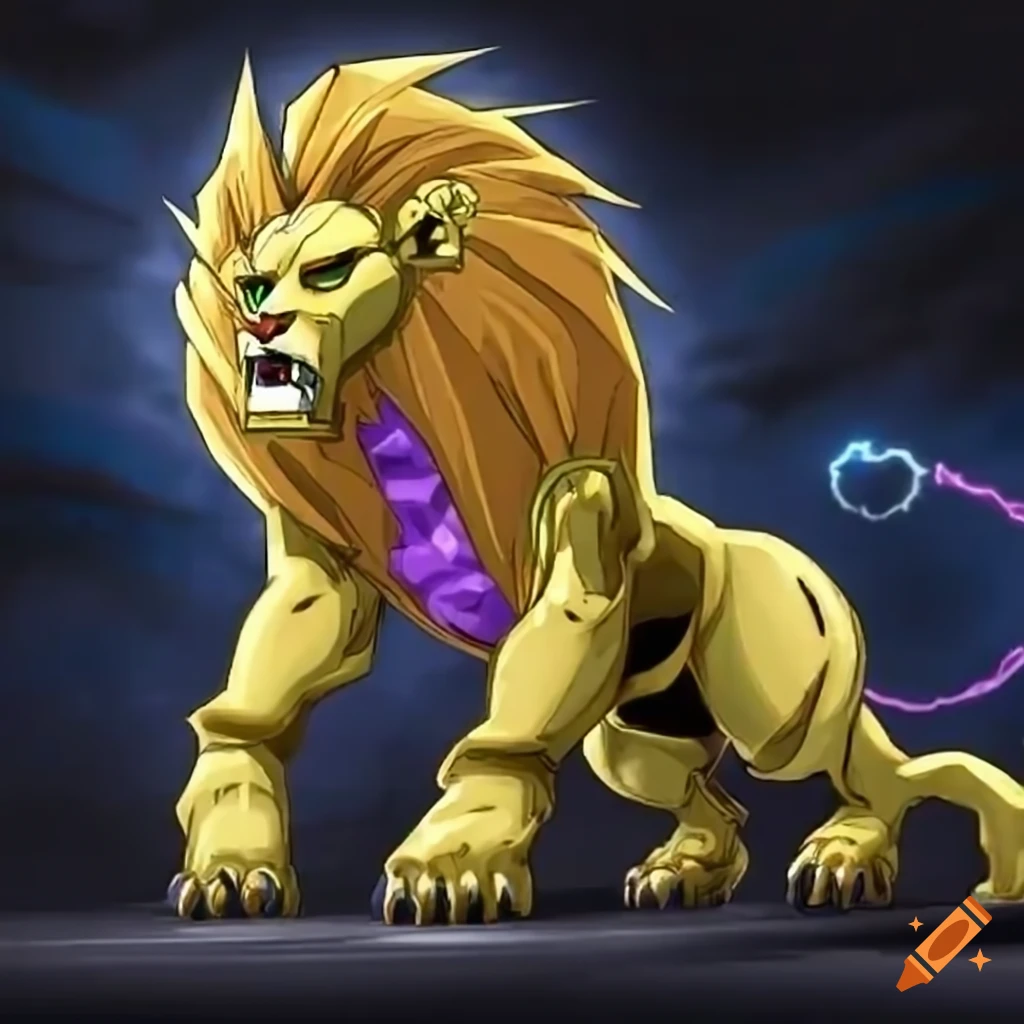 Yugioh yellow clock machine monster lion with thunderbolts on Craiyon