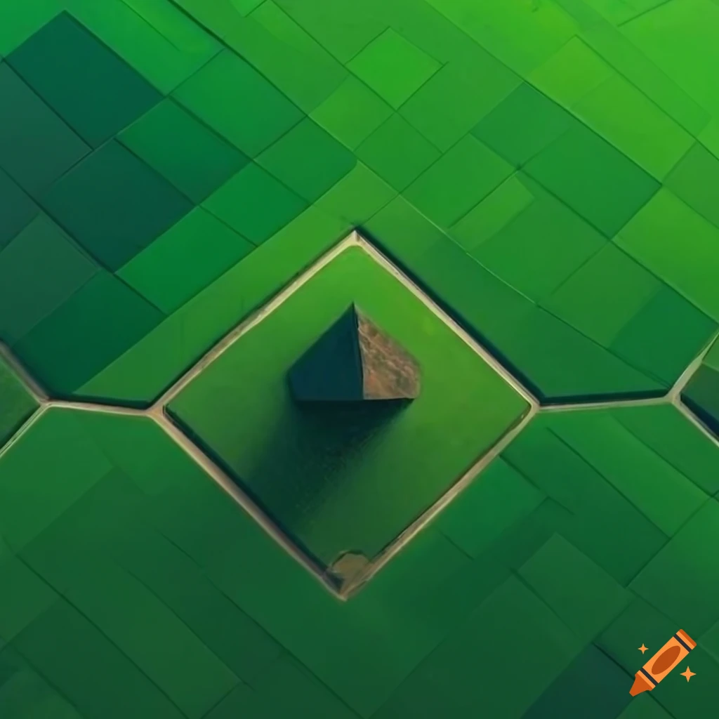 Aerial view of vast hexagonal green landscape with fields and mountains ...