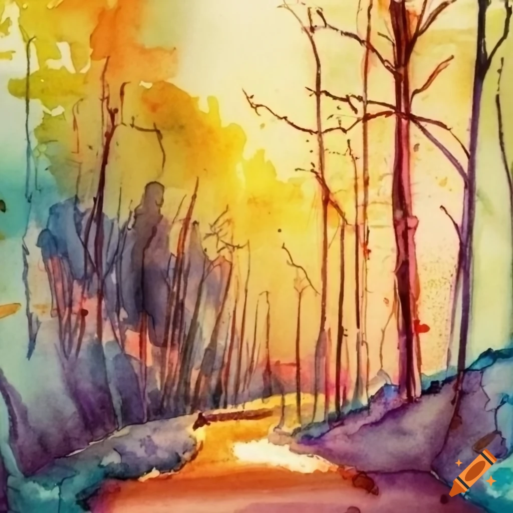 Watercolor of a pathway to a prosperous future on Craiyon