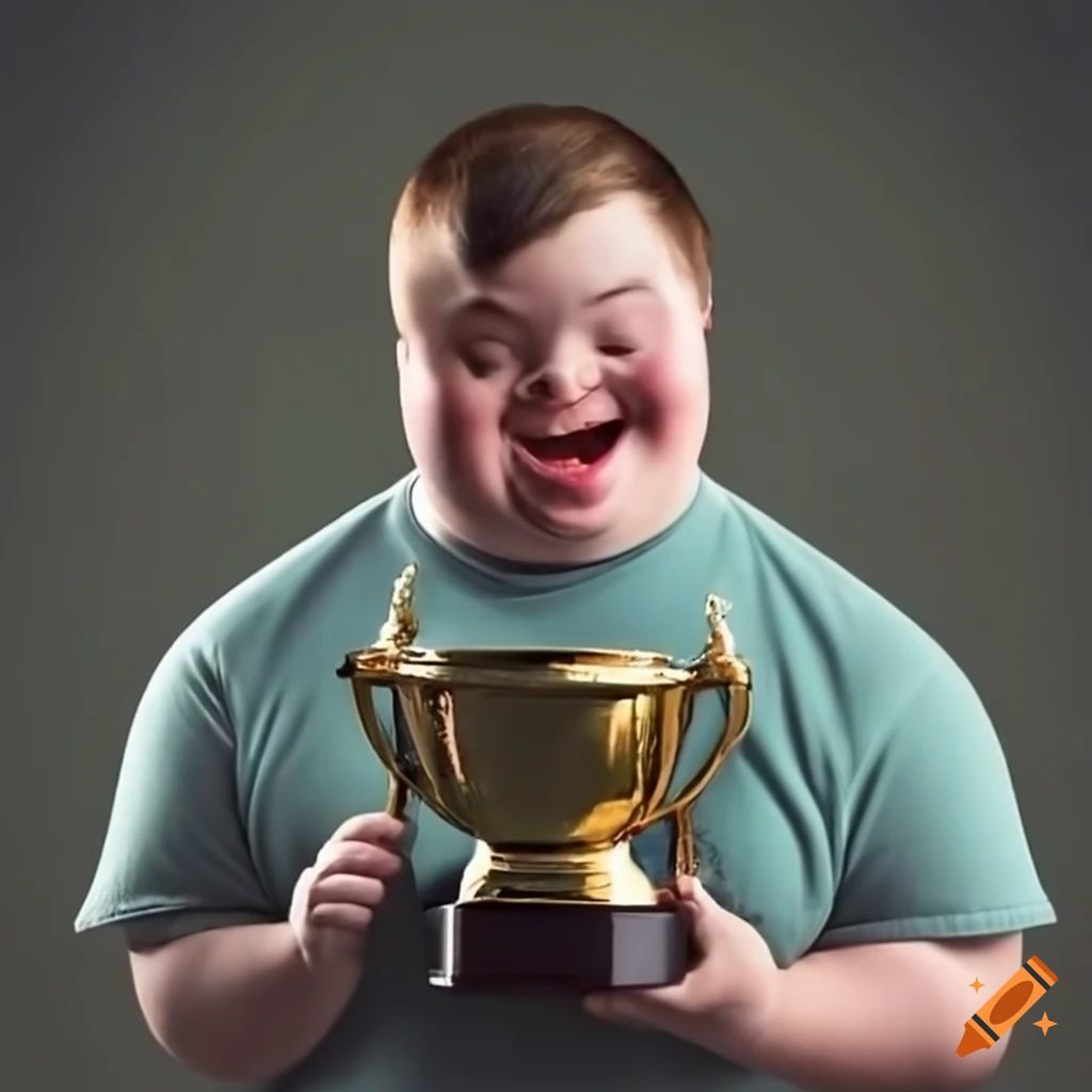 Man holding a trophy on Craiyon