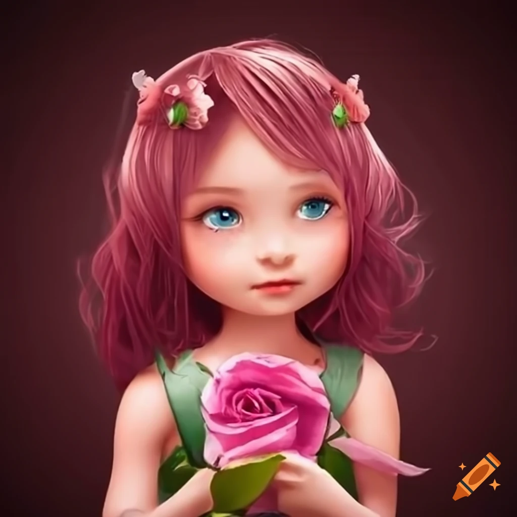 Rose flower being presented to a girl on Craiyon