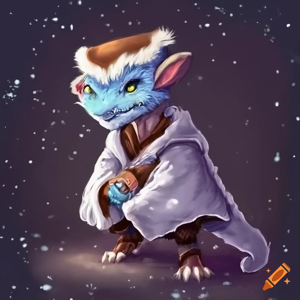 DnD portrait of a cute kobold monk in a snowy setting on Craiyon