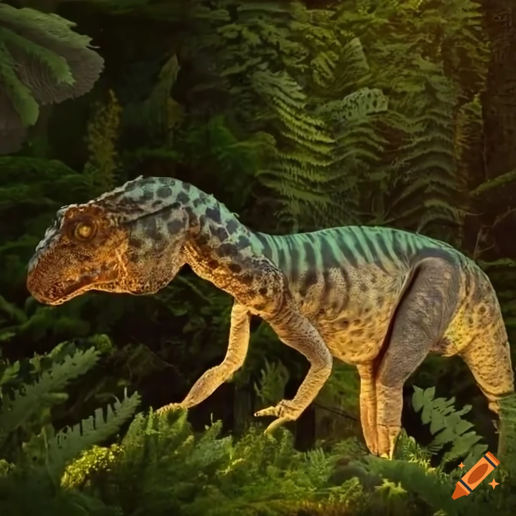 Iguanodon dinosaur with collared lizard color pattern and elephant-like ...