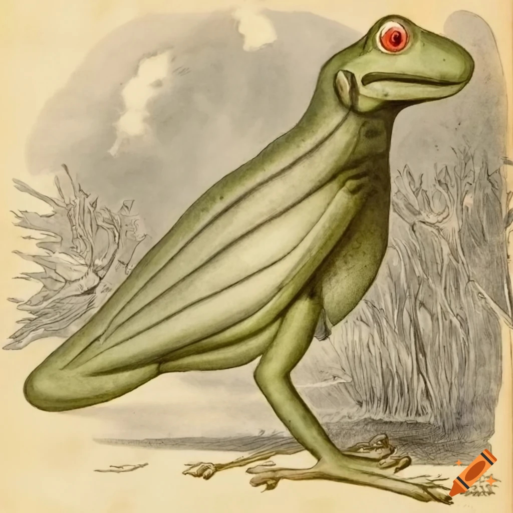 Illustration of a frog with wings by j. allen st. john on Craiyon