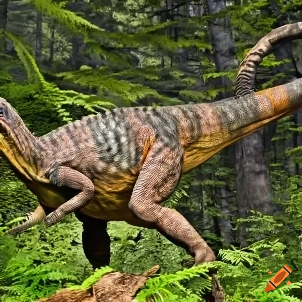 Iguanodon dinosaur with collared lizard color pattern and elephant-like ...