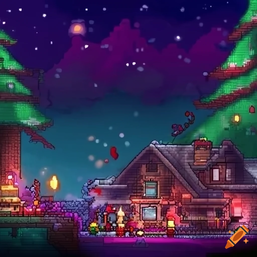 Terraria christmas themed background illustration on Craiyon