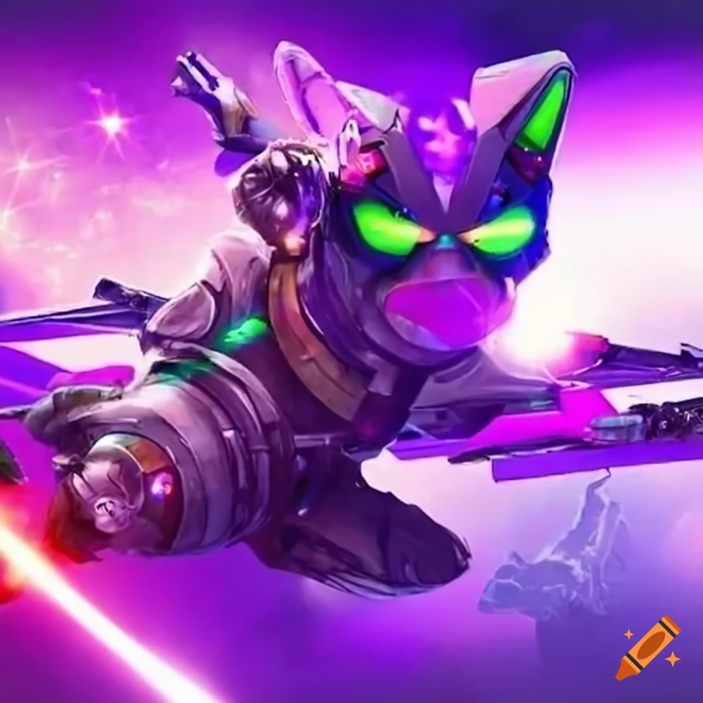 Futuristic LED glitter attack aircraft with pilots like Star Fox, cat ...