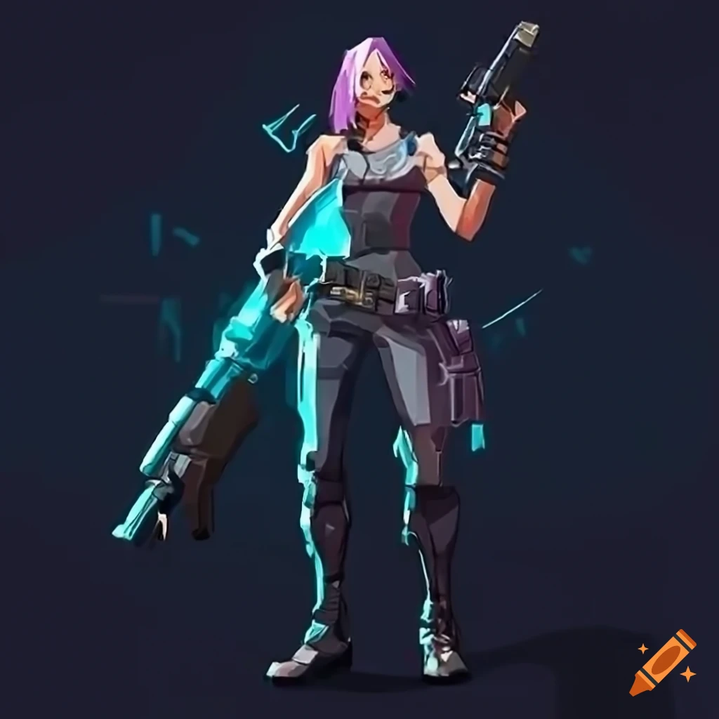 Valorant agent wielding futuristic guns on Craiyon