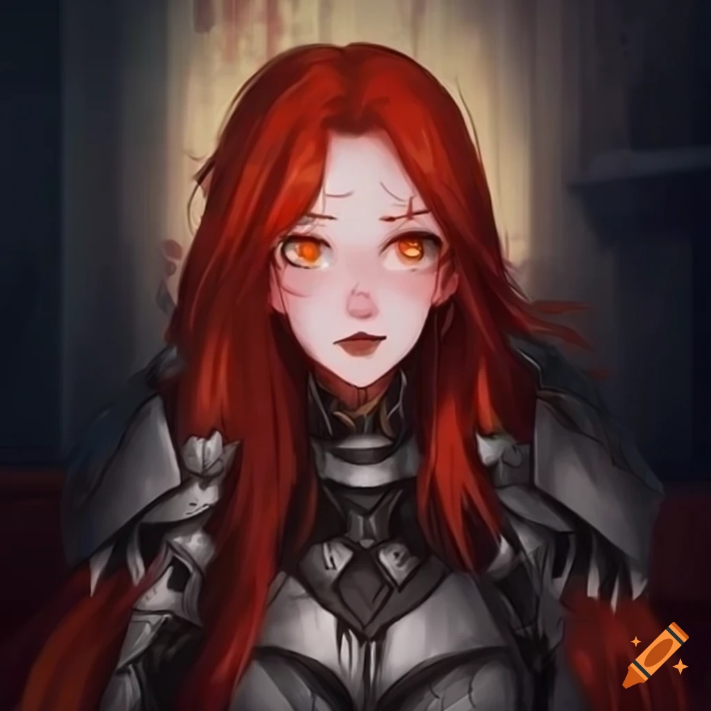 Redhead female goth paladin anime art aesthetic on Craiyon