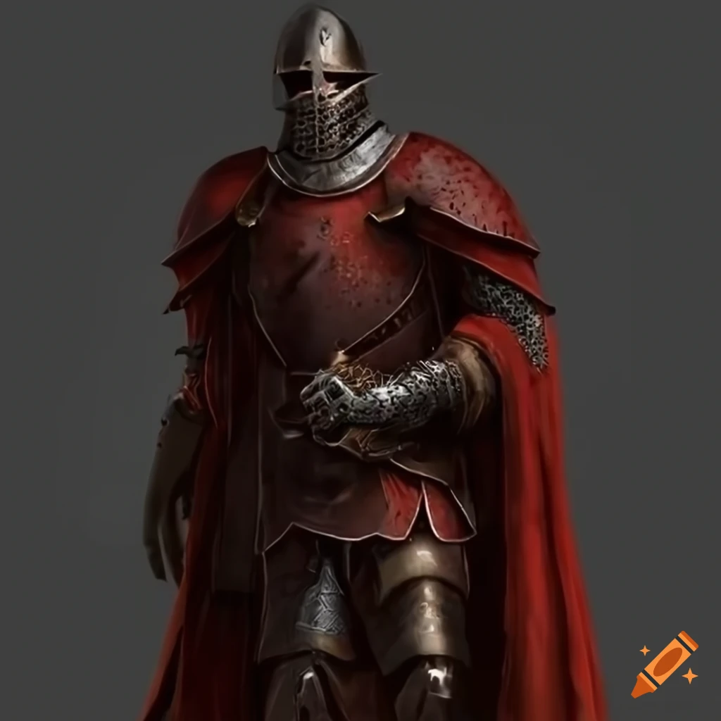 Medieval warrior in dark red armor on Craiyon