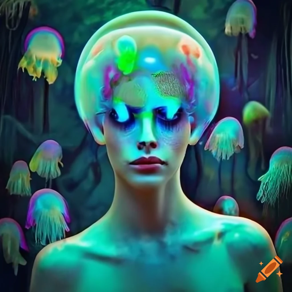 Glowing fairy goddess forest and neon rainforest with vibrant lights ...