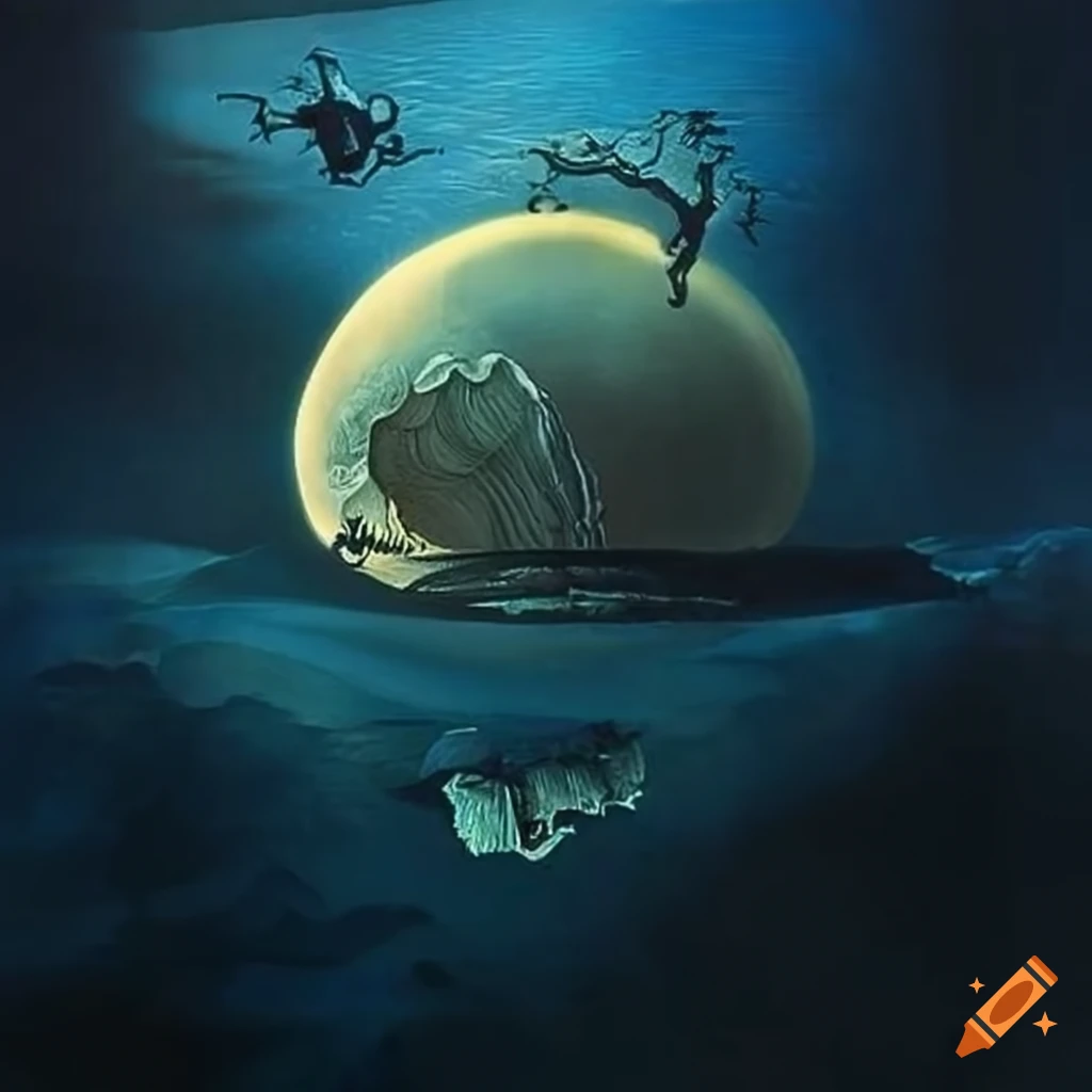 Stargate floating in the twilight sky, artwork by Salvador Dali and M.C ...