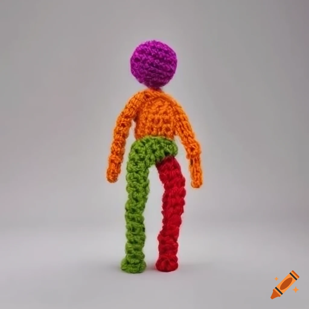 Colorful human crochet figure made of geometric shapes on Craiyon