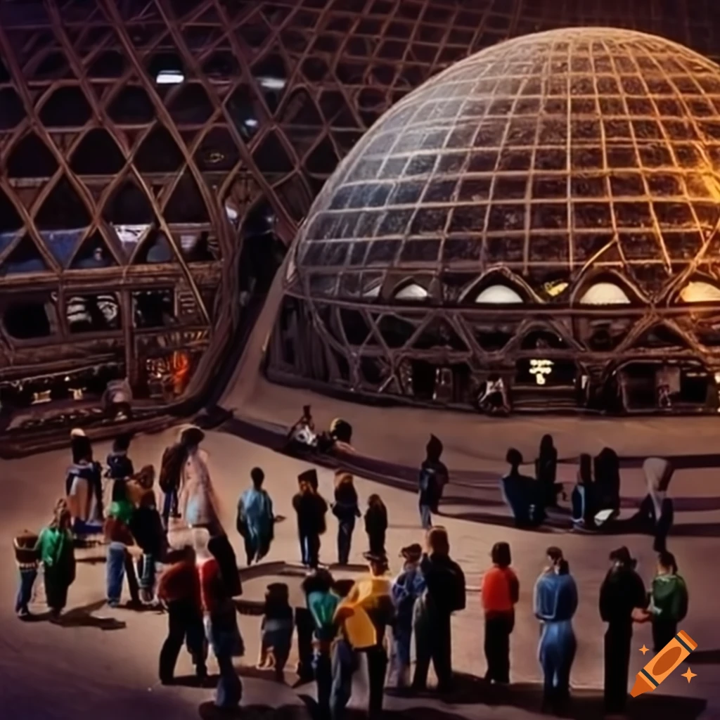 Scene of alien domes with a crowd of people from star trek original ...
