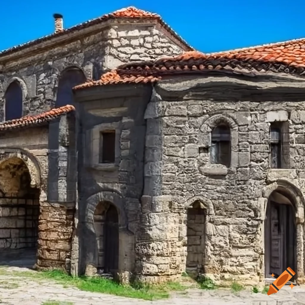 Ancient stone houses with Roman and Byzantine architectural mix on Craiyon