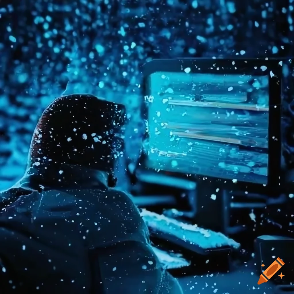 Programmer coding in the snow on Craiyon