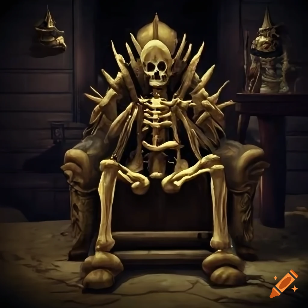 Skeleton throne in a dungeon room on Craiyon