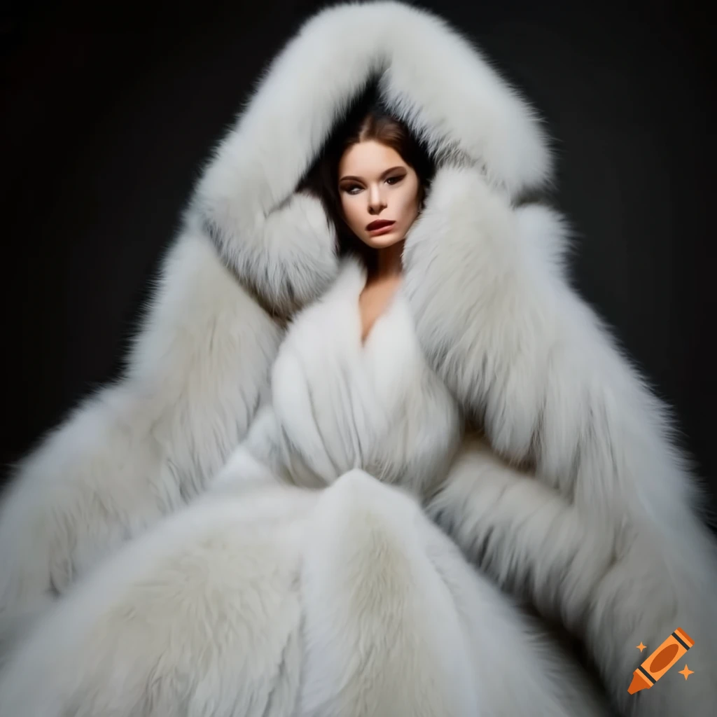 Young woman in a fluffy fur gown on Craiyon