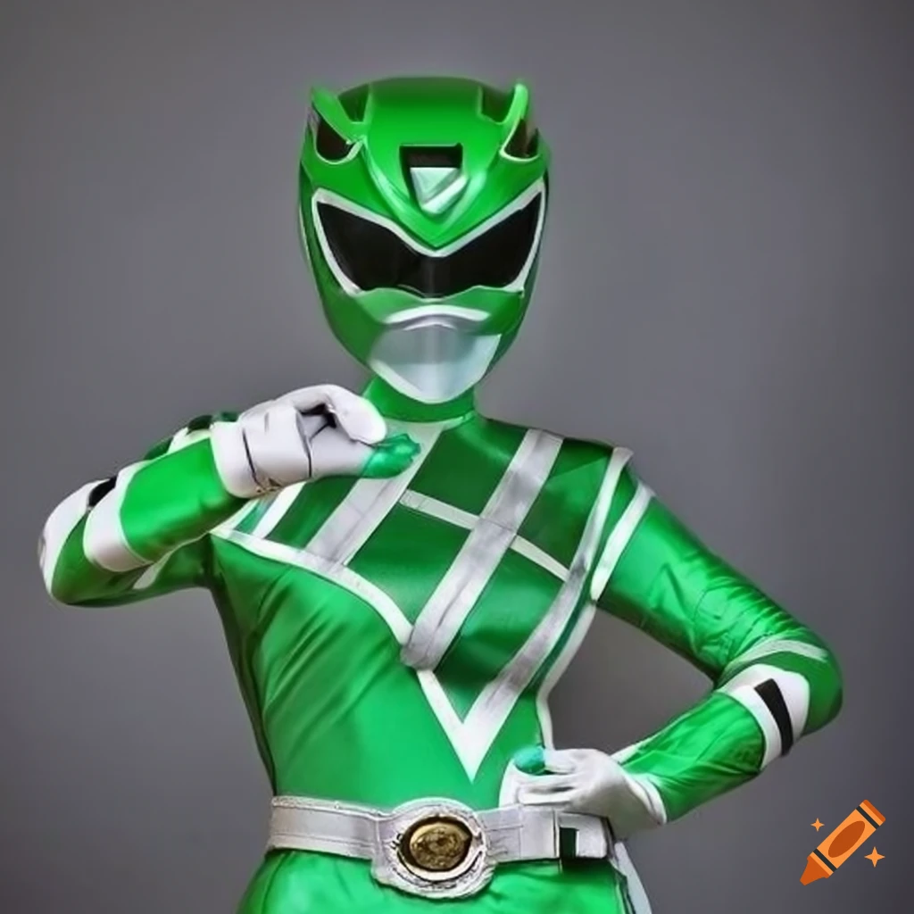 Green power ranger classic style helmet and costume with visor on Craiyon