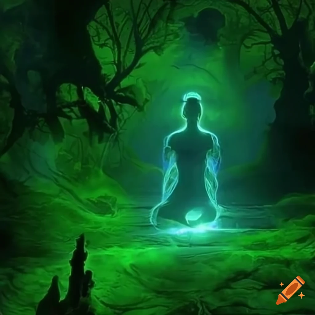 Abstract illustration of green consciousness and spiritual awakening ...