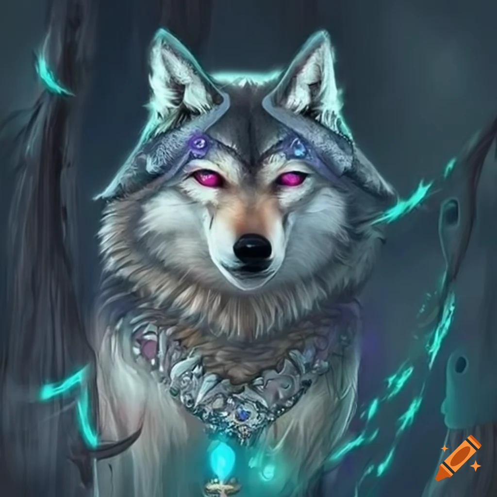 Fantasy wolf with jewels in its forehead on Craiyon