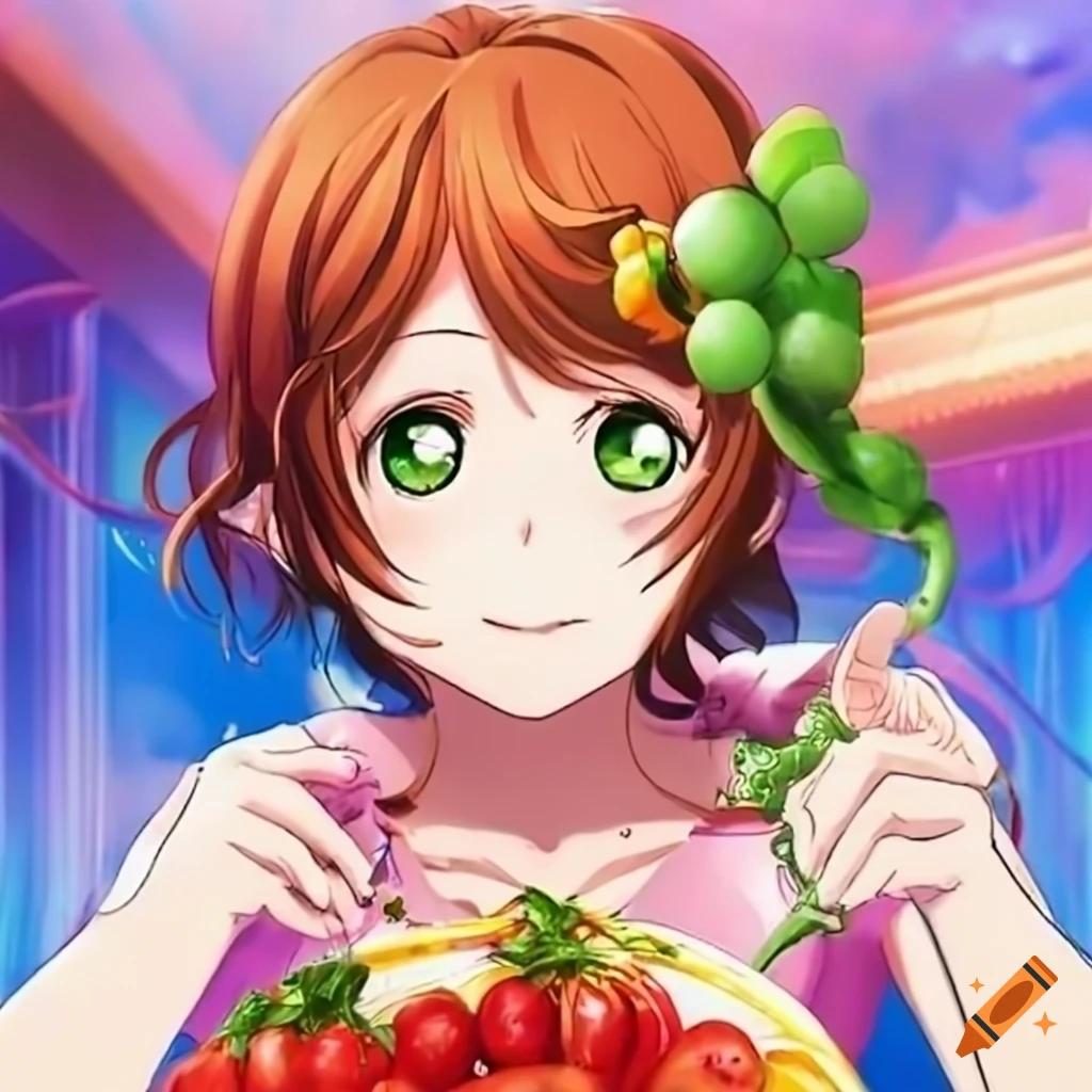 Group of cartoon fruits and vegetables showcasing love and life on Craiyon