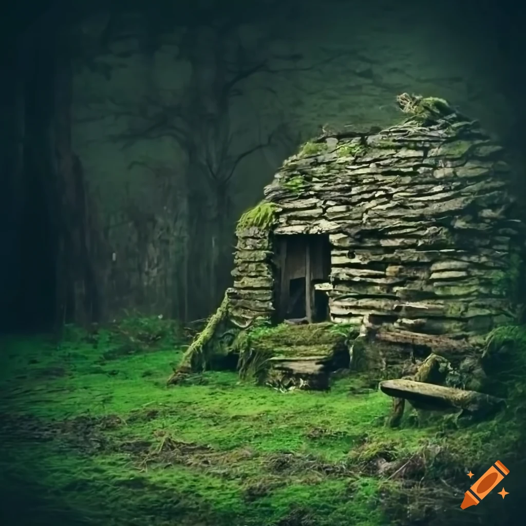 Overgrown mossy stone wall and stile opening into a muddy field on ...