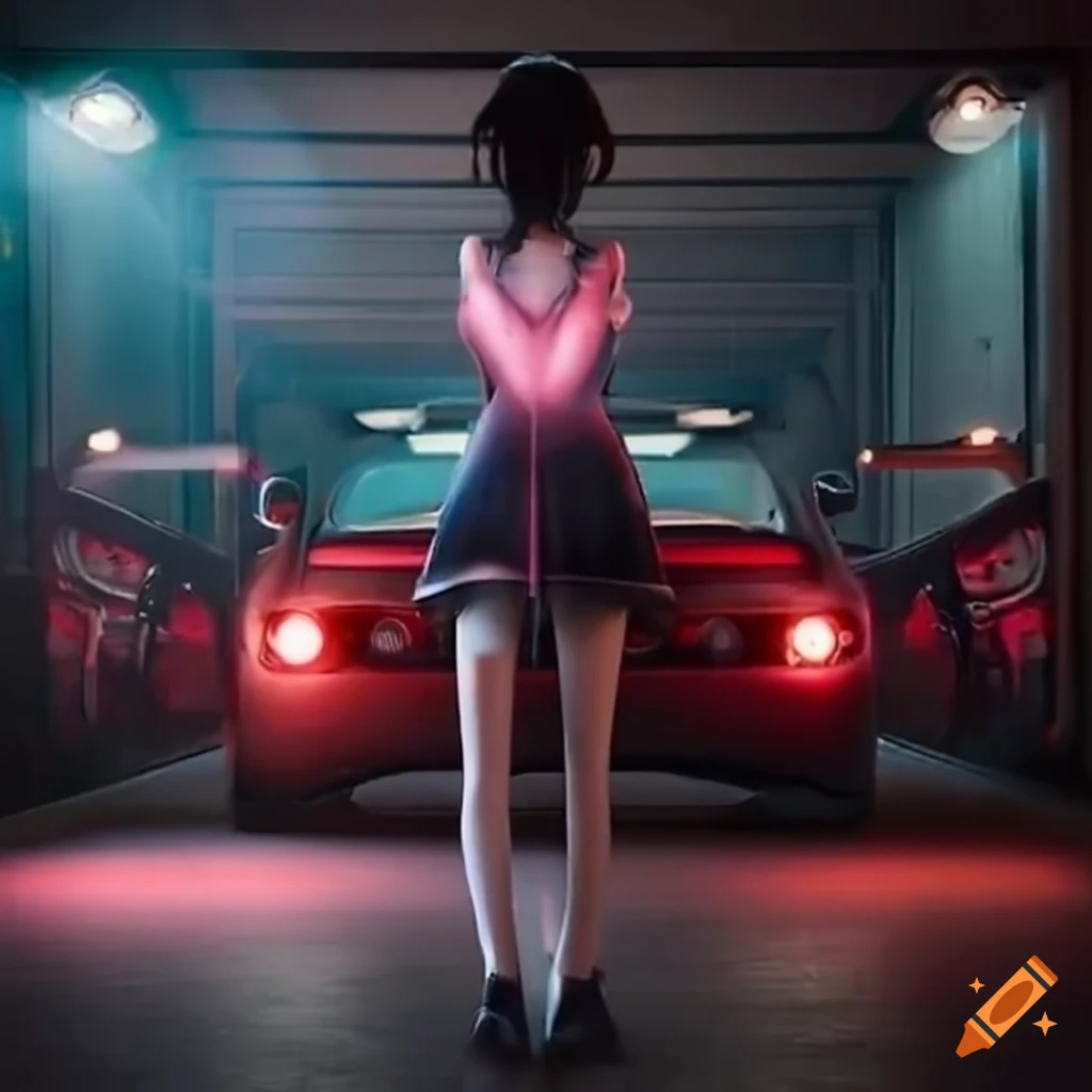 3d anime girl sitting in a mazda rx-7 in japan on Craiyon