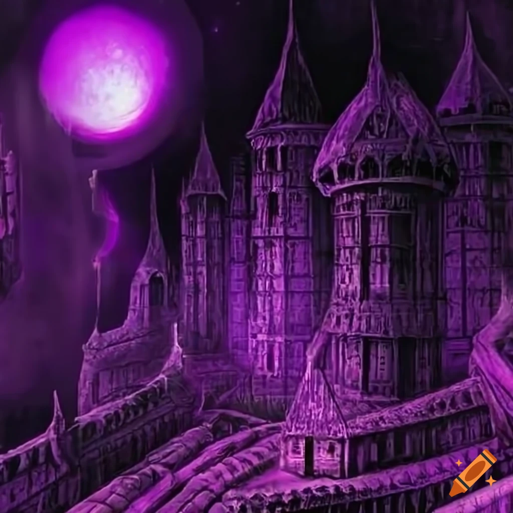 Flying medieval city in space with purple and black eldritch eyes on ...