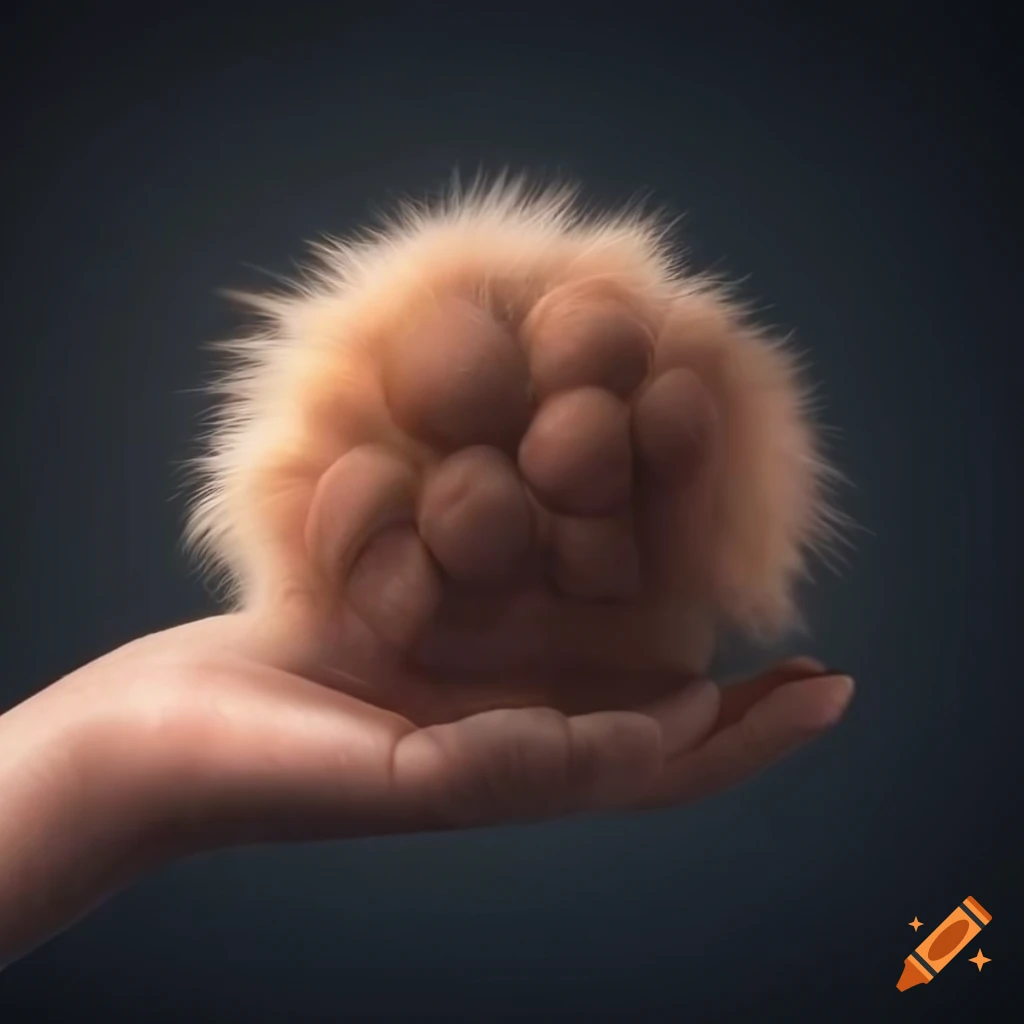 Hand holding a tribble in realistic style on Craiyon
