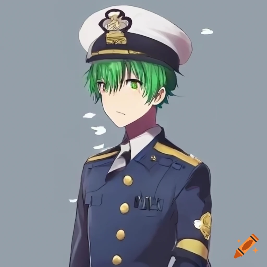 Anime character with green hair wearing a us navy uniform on Craiyon