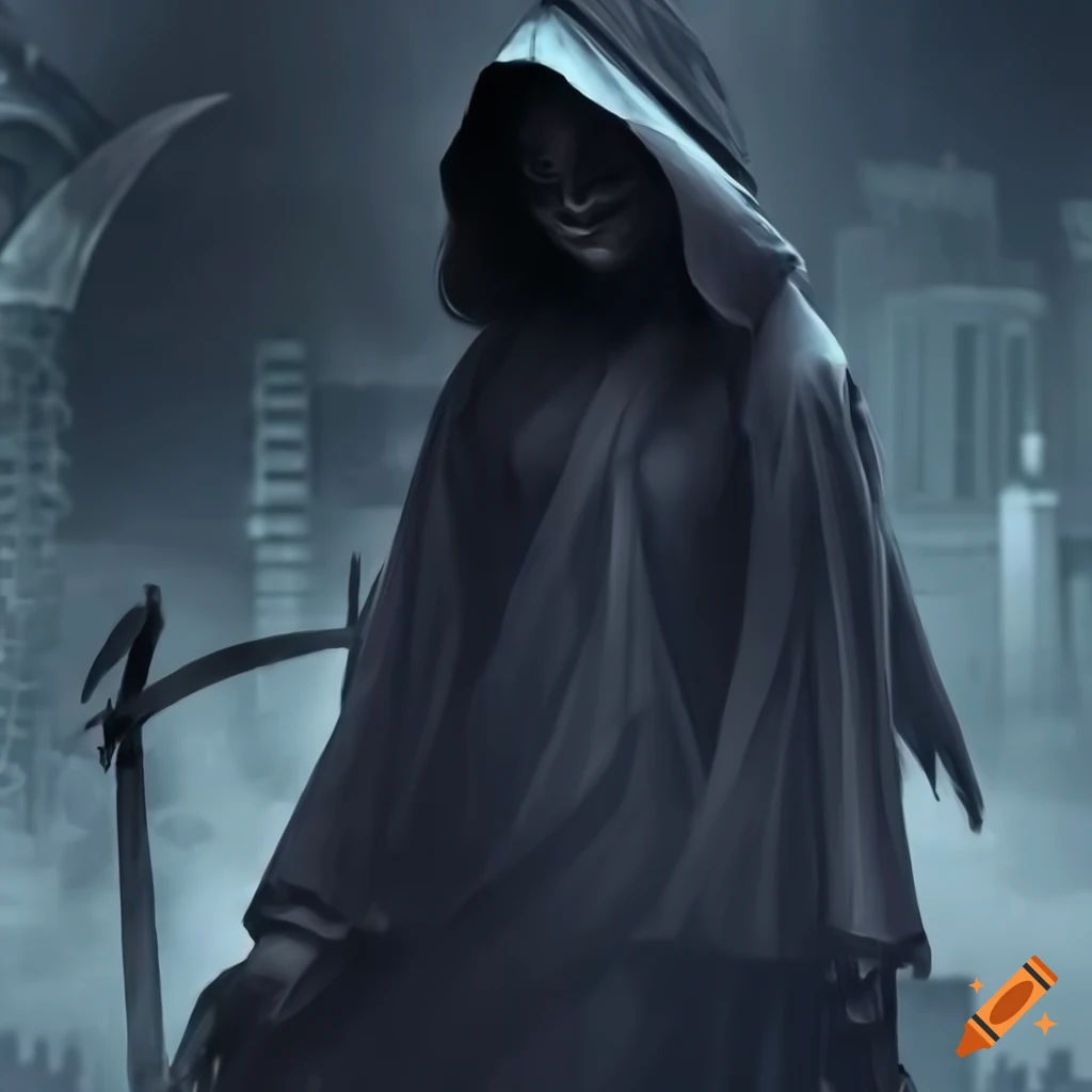 Grim reaper-like character on a building with sã£o paulo city in the ...