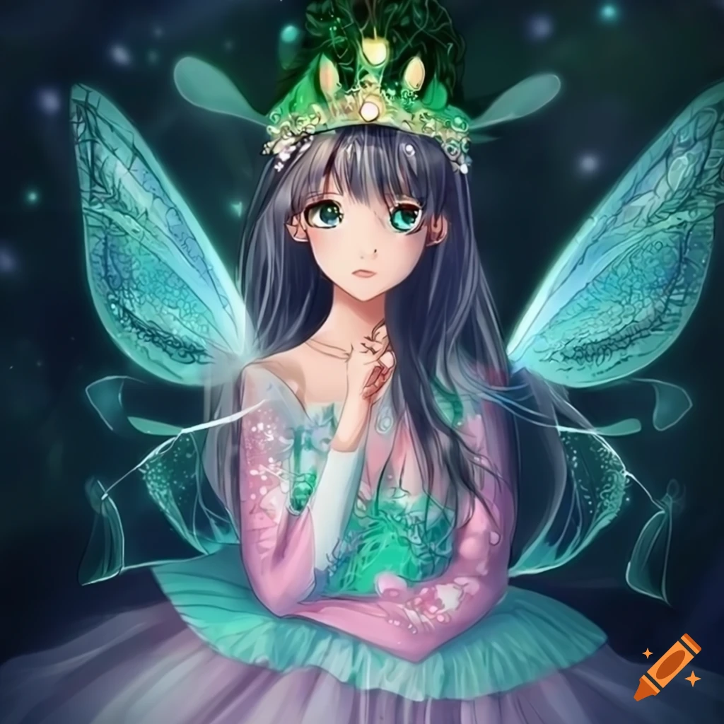 Anime forest princess fairy with wings and magical crown on Craiyon