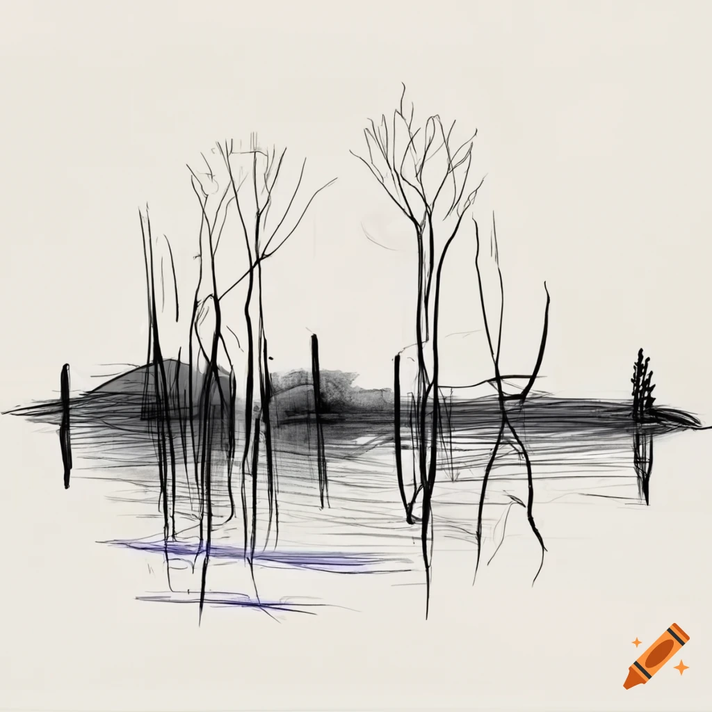 Counter-intuitive landscape design with sketch lines in black and white ...